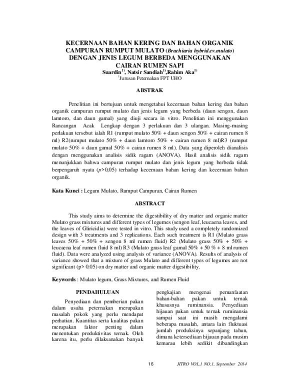 (PDF) KECERNAAN BAHAN KERING DAN BAHAN ORGANIK CAMPURAN RUMPUT MULATO ...