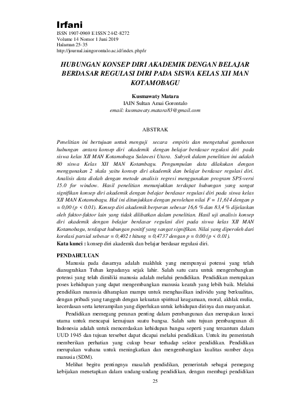 (PDF) Hubungan Konsep Diri Akademik Dengan Belajar Berdasar Regulasi Diri Pada Siswa Kelas XII ...