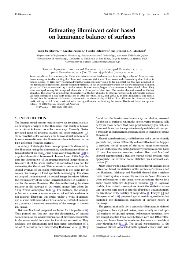 (PDF) Estimating Illuminant Color from Luminance
