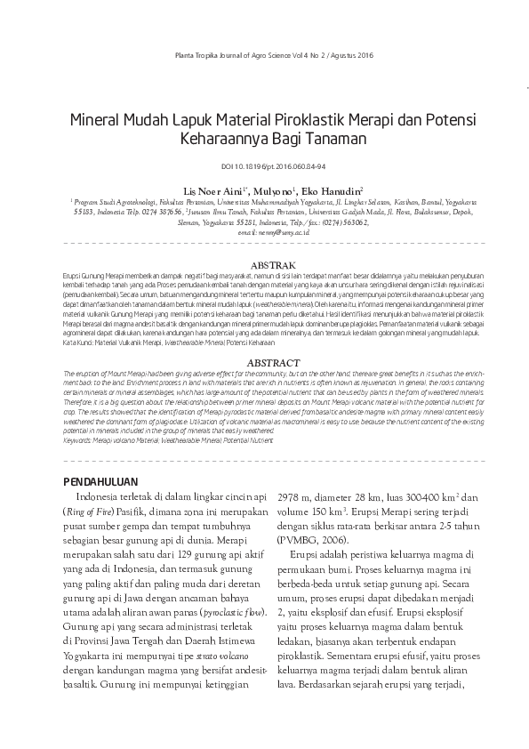 (PDF) Mineral Mudah Lapuk Material Piroklastik Merapi dan Potensi ...