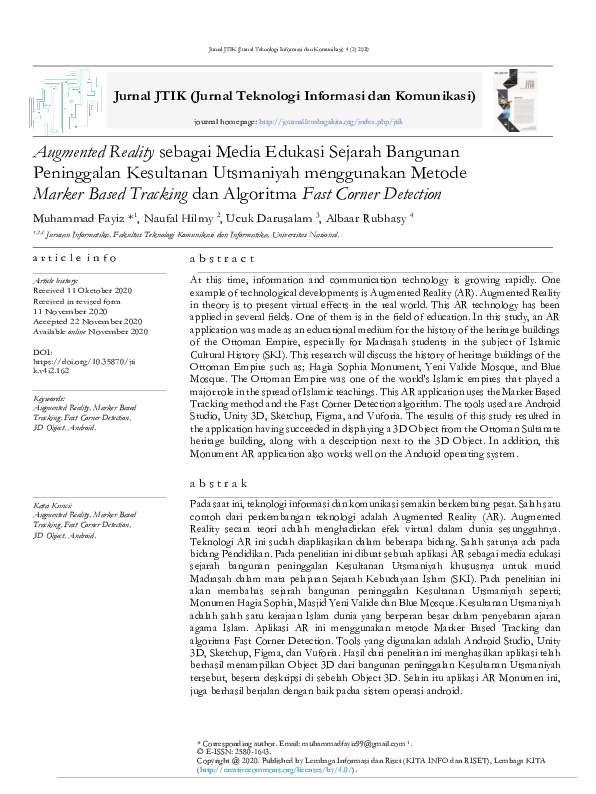 (PDF) Augmented Reality sebagai Media Edukasi Sejarah Bangunan ...