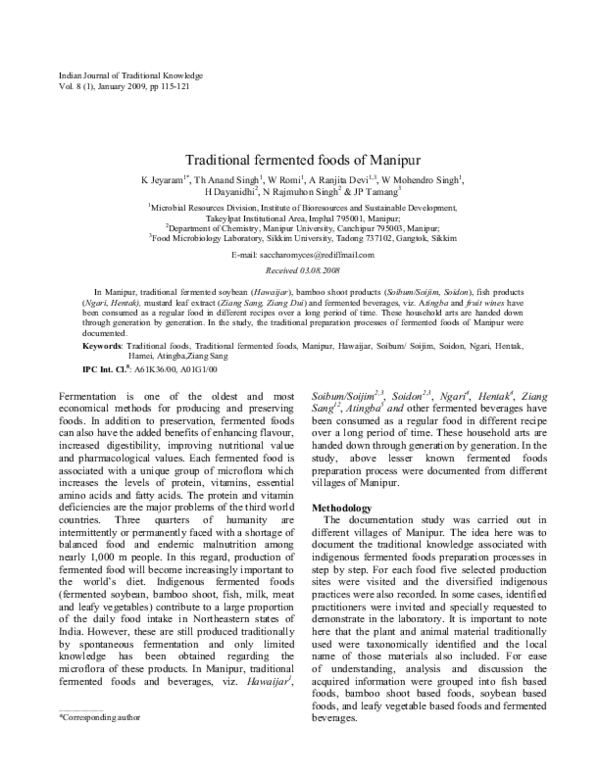 (PDF) Traditional fermented foods of Manipur