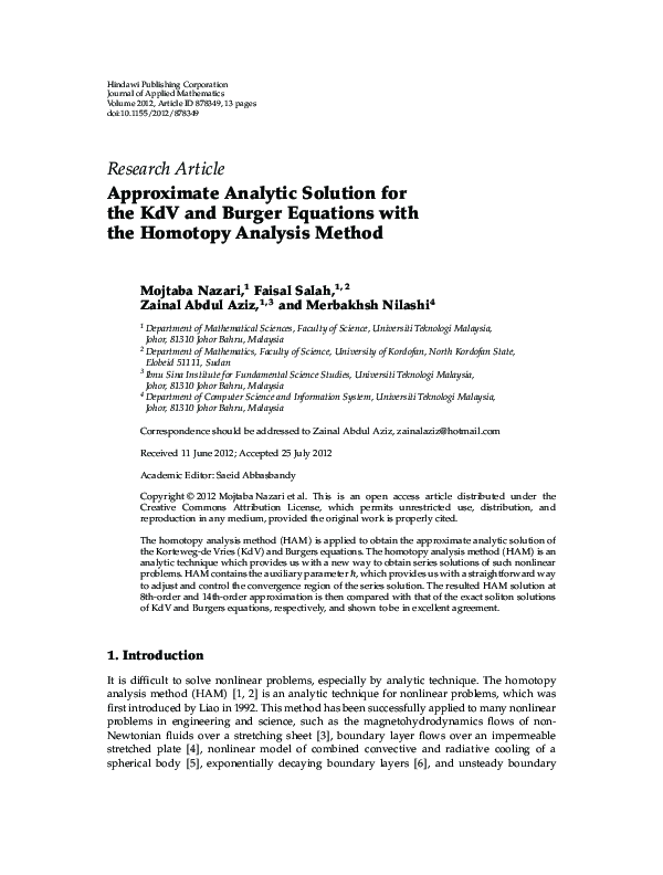 (PDF) Approximate Analytic Solution for the KdV and Burger Equations ...