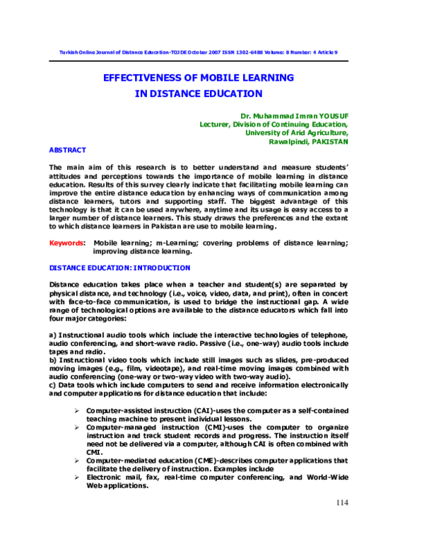 (PDF) Effectiveness of Mobile Learning In Distance Education