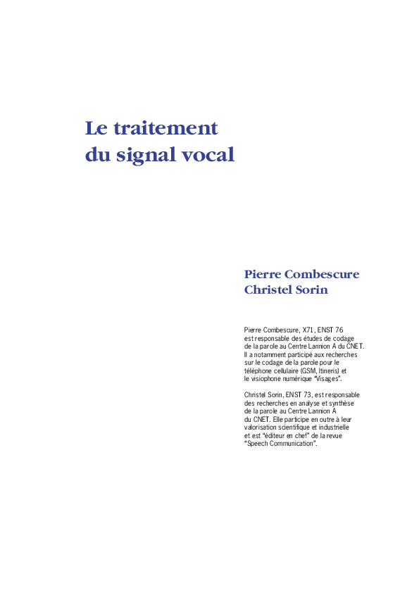 (PDF) Le traitement du signal vocal voice signal processing