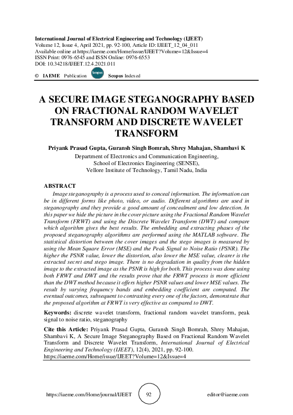 Pdf A Secure Image Steganography Based On Fractional Random Wavelet Transform And Discrete