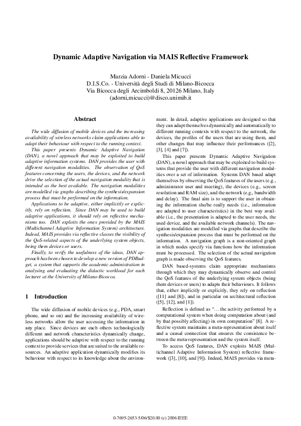 (PDF) Dynamic Adaptive Navigation via MAIS Reflective Framework