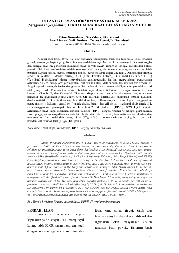 (PDF) UJI AKTIVITAS ANTIOKSIDAN EKSTRAK BUAH KUPA (Syzygium ...