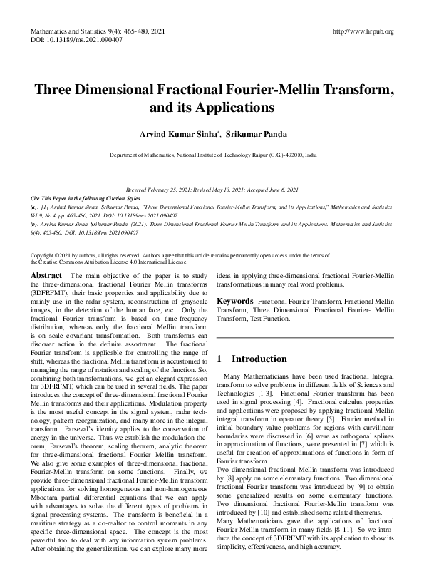 Pdf Three Dimensional Fractional Fourier Mellin Transform And Its Applications