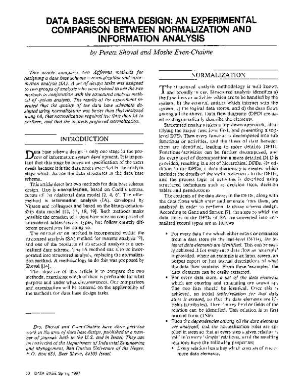 (PDF) Database schema design: an experimental comparison between Normalization and Information ...
