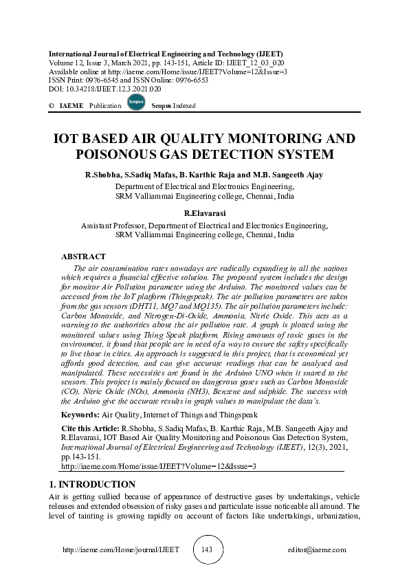 (PDF) IOT BASED AIR QUALITY MONITORING AND POISONOUS GAS DETECTION SYSTEM