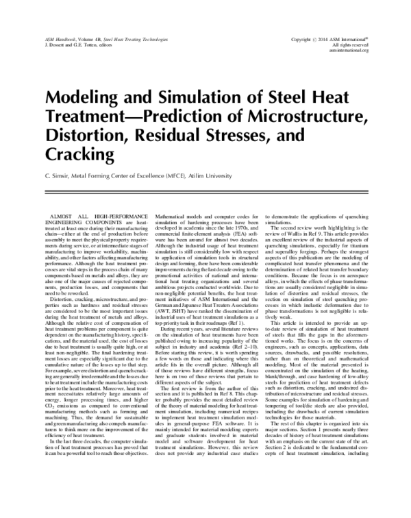 Pdf Modeling And Simulation Of Steel Heat Treatment Prediction Of Microstructure Distortion
