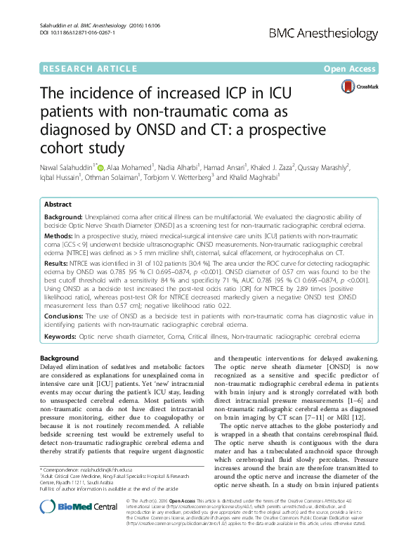 (PDF) The incidence of increased ICP in ICU patients with non-traumatic ...