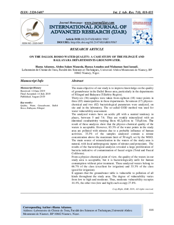 (PDF) On the Dallol Bosso Water Quality: A Case Study of the Filingue ...