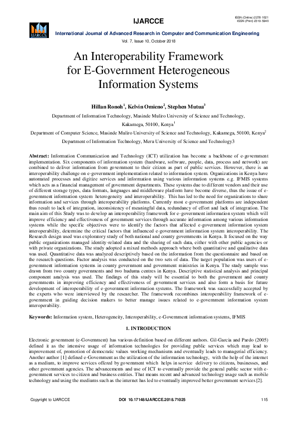 (PDF) An Interoperability Framework for E-Government Heterogeneous Information Systems