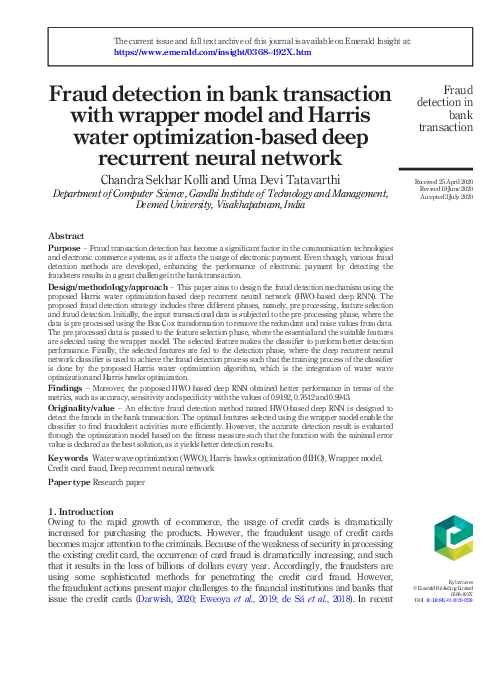 (PDF) Fraud detection in bank transaction with wrapper model and Harris ...