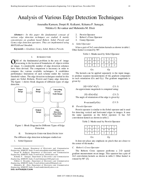 Pdf Analysis Of Various Edge Detection Techniques