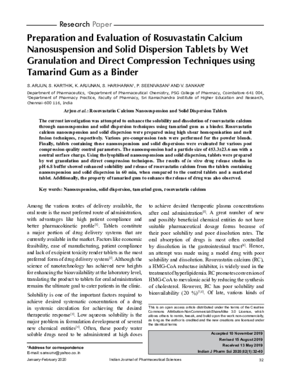 (PDF) Preparation and Evaluation of Rosuvastatin Calcium Nanosuspension ...