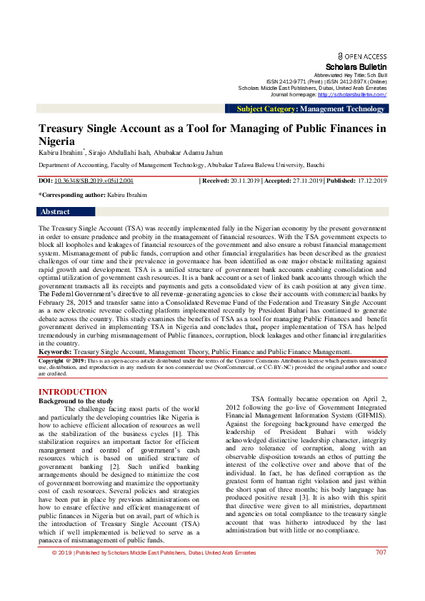 (PDF) Treasury Single Account as a Tool for Managing of Public Finances ...