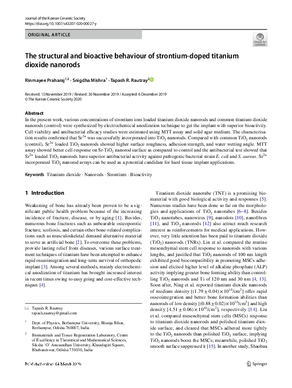 (PDF) The structural and bioactive behaviour of strontium-doped ...