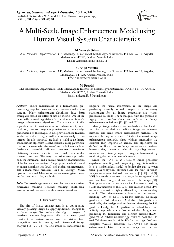 (PDF) A Multi-Scale Image Enhancement Model using Human Visual System Characteristics