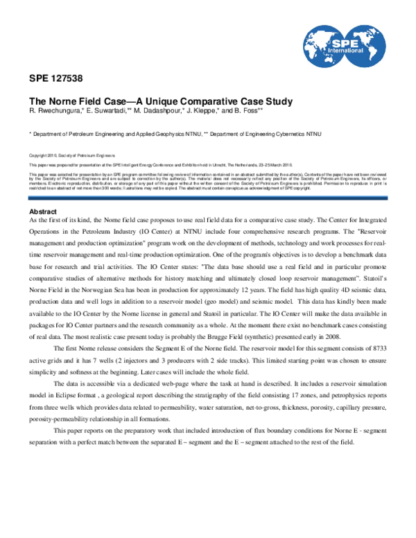 (PDF) The Norne Field Case - A Unique Comparative Case Study | Prof ...