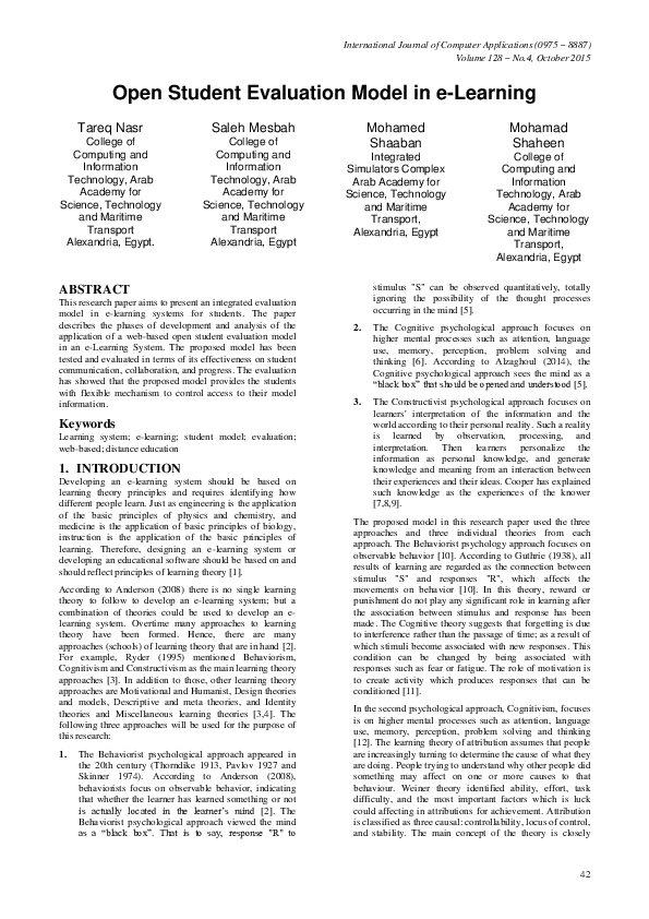 (PDF) Open Student Evaluation Model in e-Learning