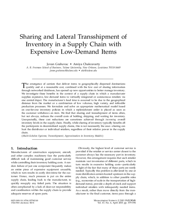 (PDF) Sharing and Lateral Transshipment of Inventory in a Supply Chain ...
