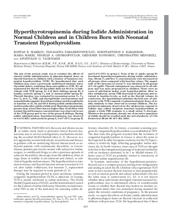 (PDF) Hyperthyrotropinemia during Iodide Administration in Normal ...