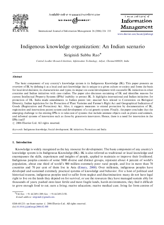 (PDF) Indigenous knowledge organization: An Indian scenario