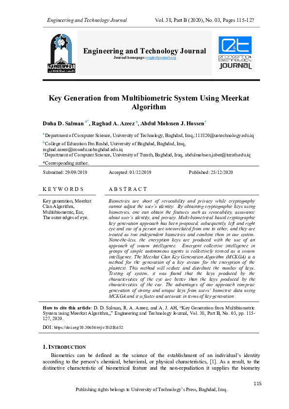 Pdf Key Generation From Multibiometric System Using Meerkat Algorithm