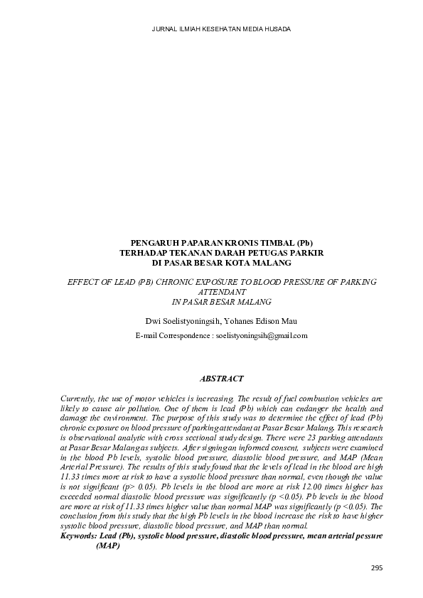 (PDF) pengaruh Paparan Kronis Timbal (Pb) terhadap tekanan Darah ...