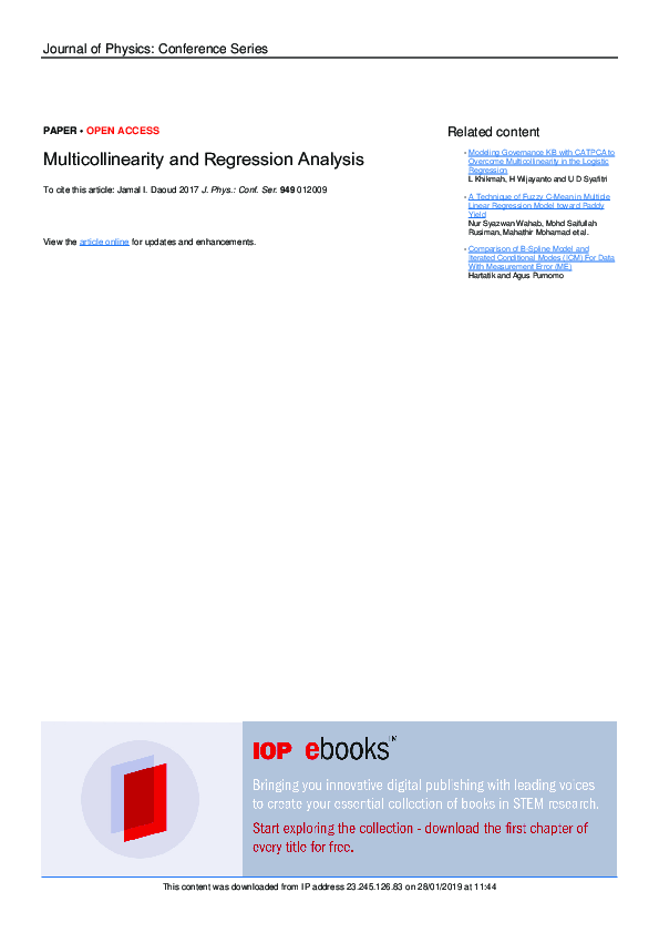 (PDF) Multicollinearity and Regression Analysis