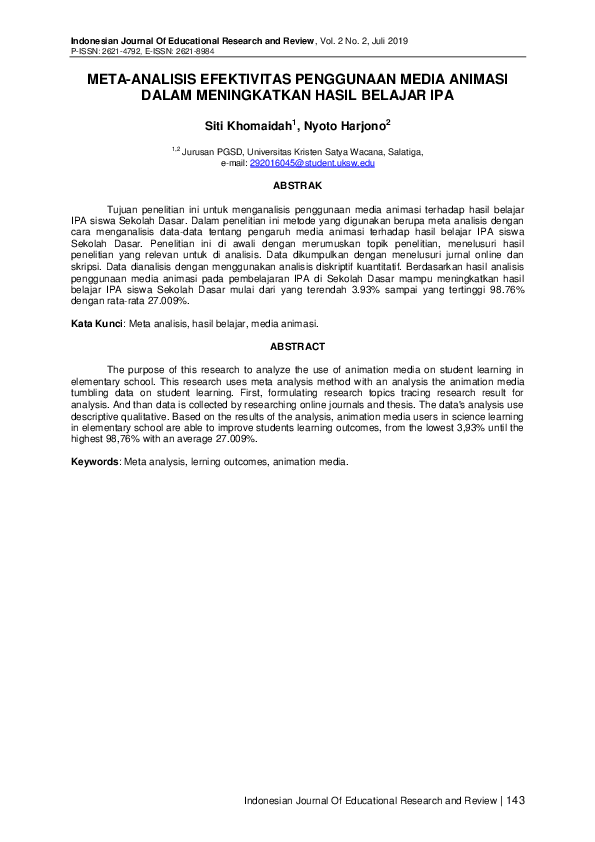 (PDF) Meta-Analisis Efektivitas Penggunaan Media Animasi Dalam Meningkatkan Hasil Belajar Ipa