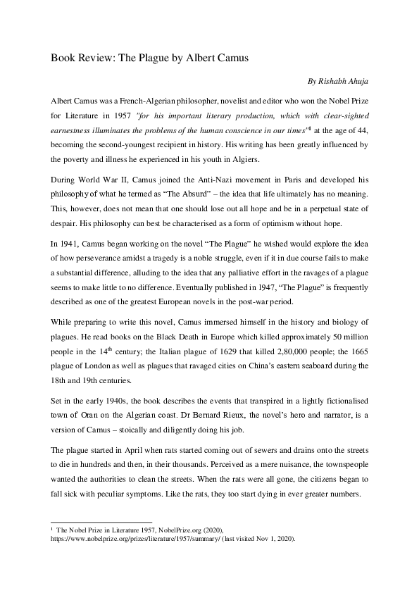(PDF) Book Review: The Plague by Albert Camus