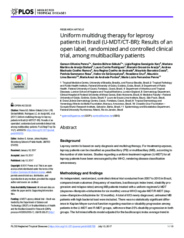 (PDF) Uniform multidrug therapy for leprosy patients in Brazil (U-MDT ...