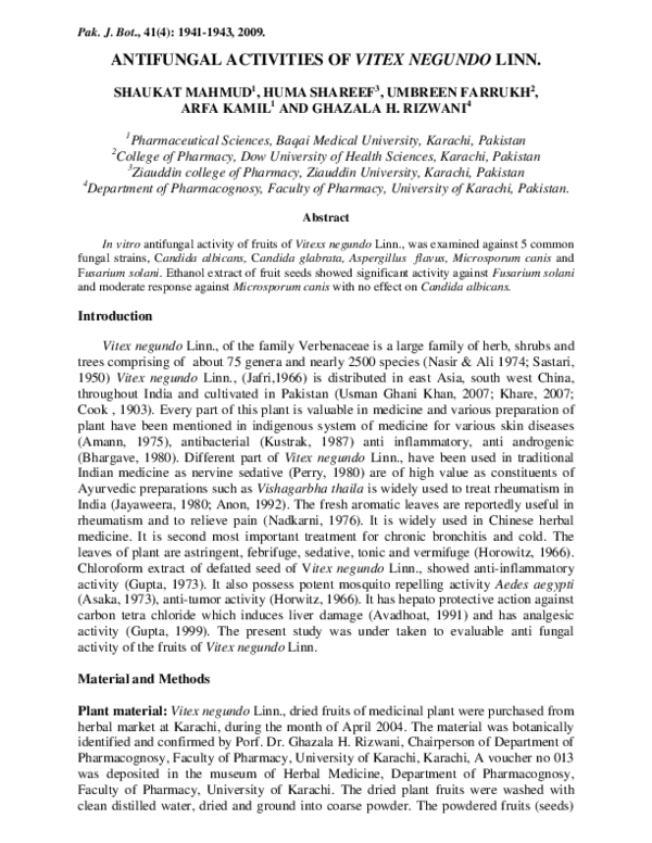 (PDF) Antifungal activities of Vitex negundo Linn