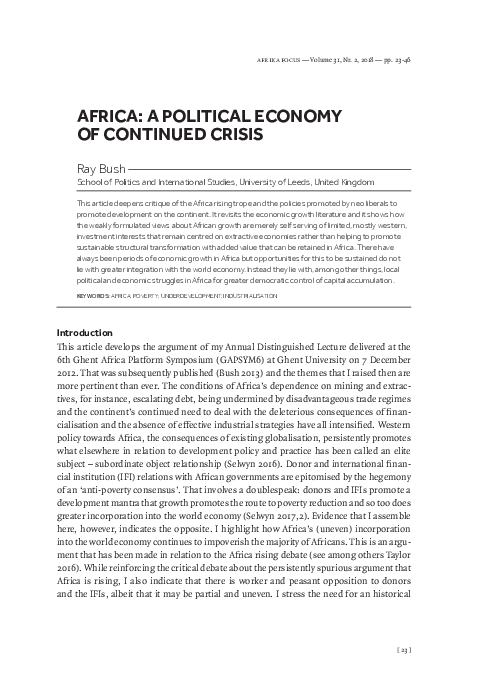 (PDF) Africa: A Political Economy of Continued Crisis