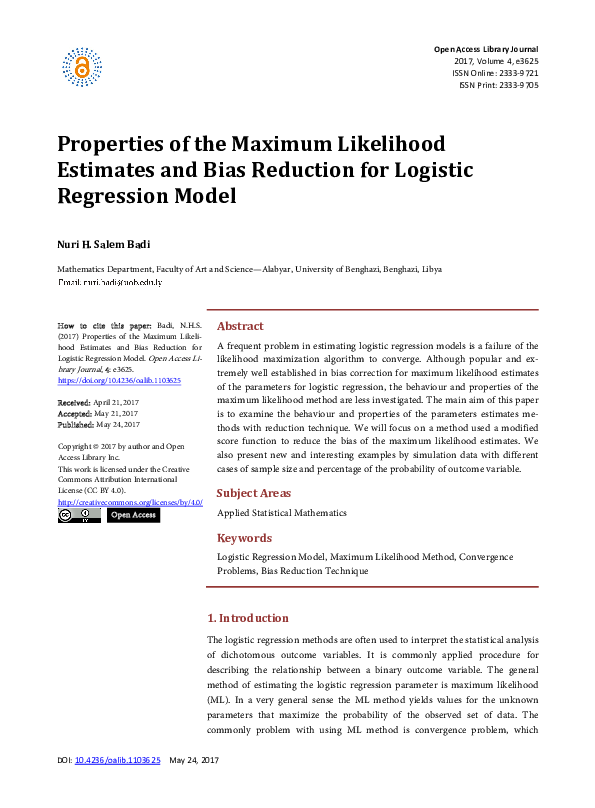 (PDF) Properties of the Maximum Likelihood Estimates and Bias Reduction ...