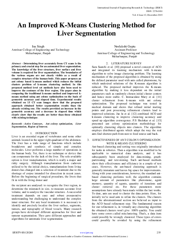 (PDF) Enhanced K-Means for Accurate Liver Segmentation in CT Scans