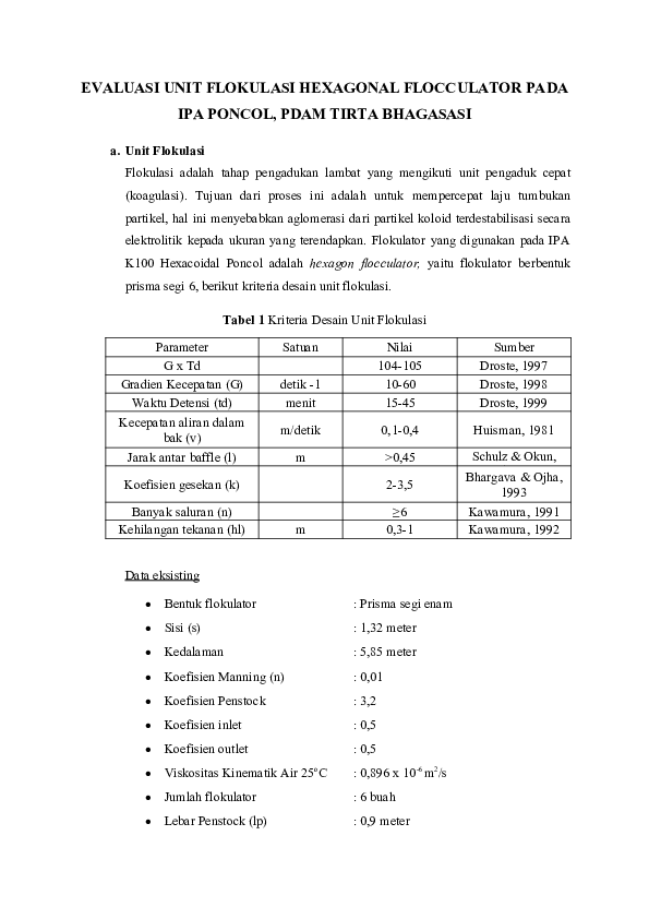 (DOC) EVALUASI DESAIN UNIT FLOKULASI HEXAGONAL FLOCCULATOR (SARANG ...
