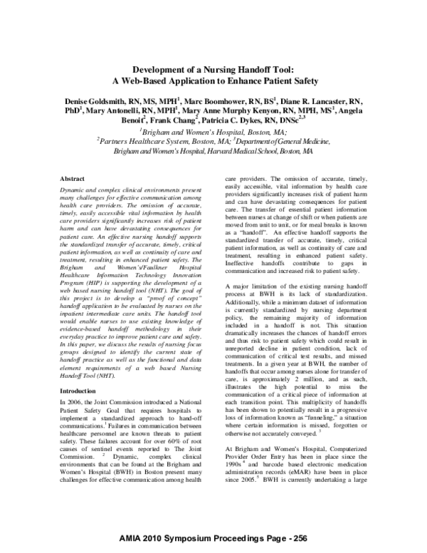 (PDF) Development of a nursing handoff tool: a web-based application to ...