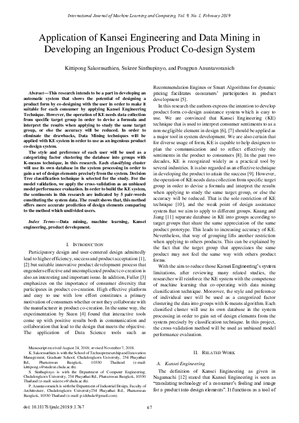 Pdf Application Of Kansei Engineering And Data Mining In Developing An Ingenious Product Co