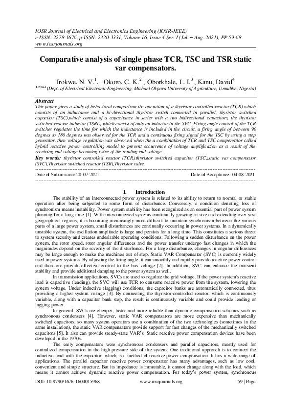 (PDF) Comparative analysis of single phase TCR, TSC and TSR static var compensators