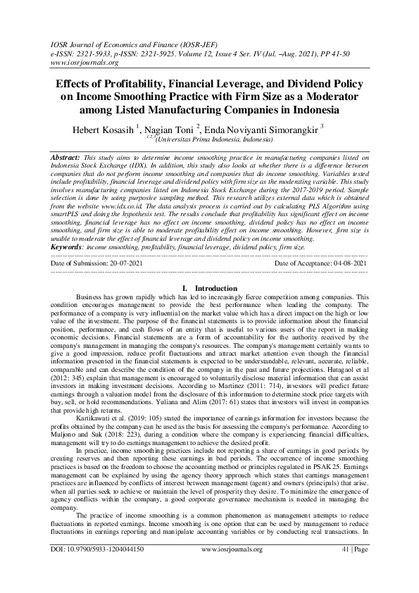 (PDF) Effects of Profitability, Financial Leverage, and Dividend Policy on Income Smoothing ...