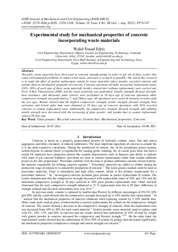(PDF) Experimental study for mechanical properties of concrete ...