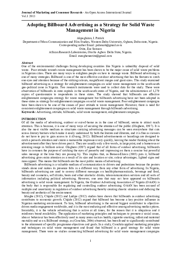 (PDF) Adopting Billboard Advertising as a Strategy for Solid Waste ...