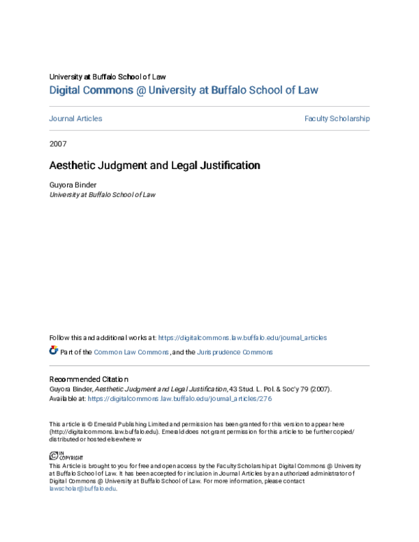 (PDF) Aesthetic judgment and legal justification