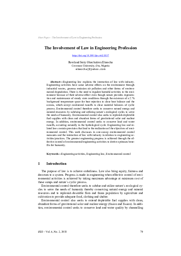 (PDF) The Involvement of Law in Engineering Profession