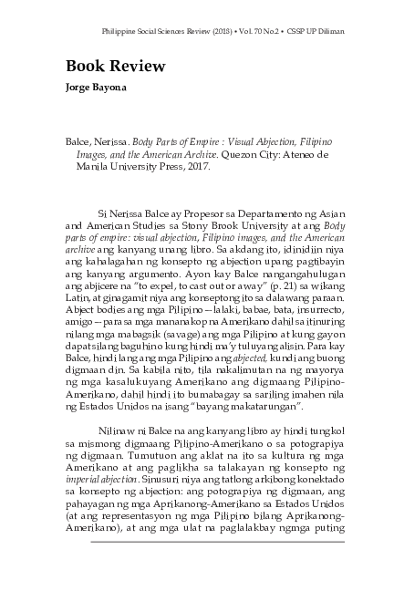 (PDF) Balce, Nerissa. Body Parts of Empire : Visual Abjection, Filipino ...